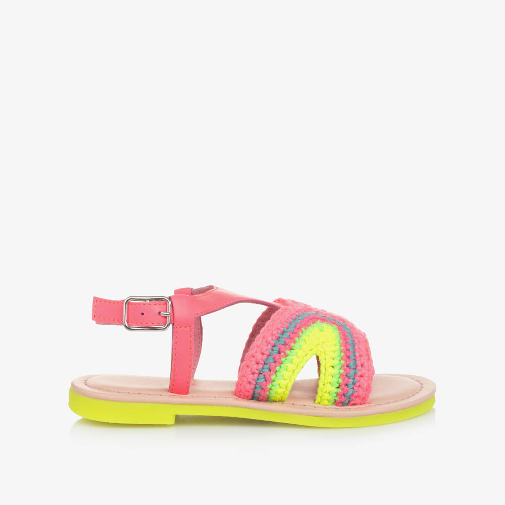 Billieblush - Girls Neon Pink Leather & Crochet Sandals | Childrensalon