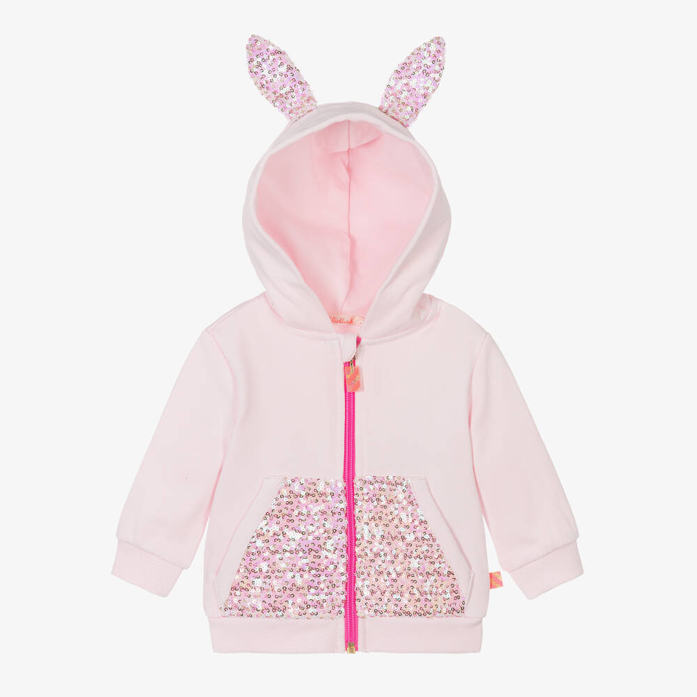 Billieblush - Girls Pink Cotton Sequin Bunny Zip-Up Top | Childrensalon
