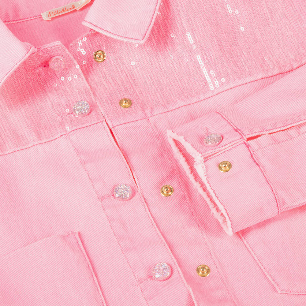 Billieblush - Girls Pink Sequin Denim Jacket | Childrensalon