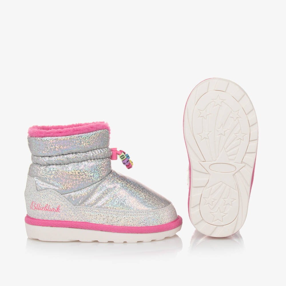 Billieblush - Girls Silver & Pink Iridescent Snow Boots | Childrensalon