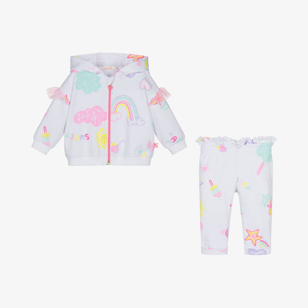 Billieblush - Girls White Cotton Rainbow Tracksuit | Childrensalon