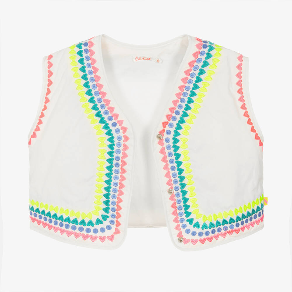 Billieblush - Girls White Embroidered Cotton Waistcoat | Childrensalon