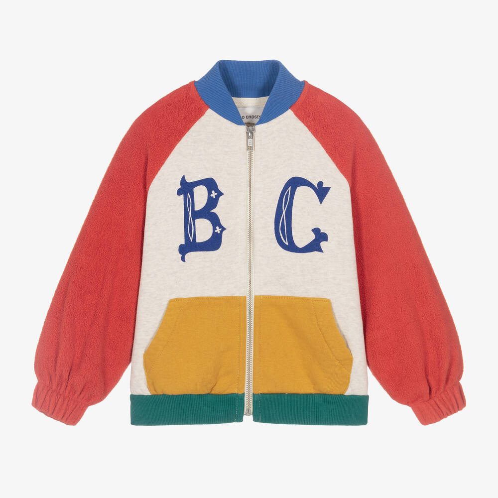 Bobo Choses - Beige Organic Cotton Colourblock Zip-Up Top | Childrensalon