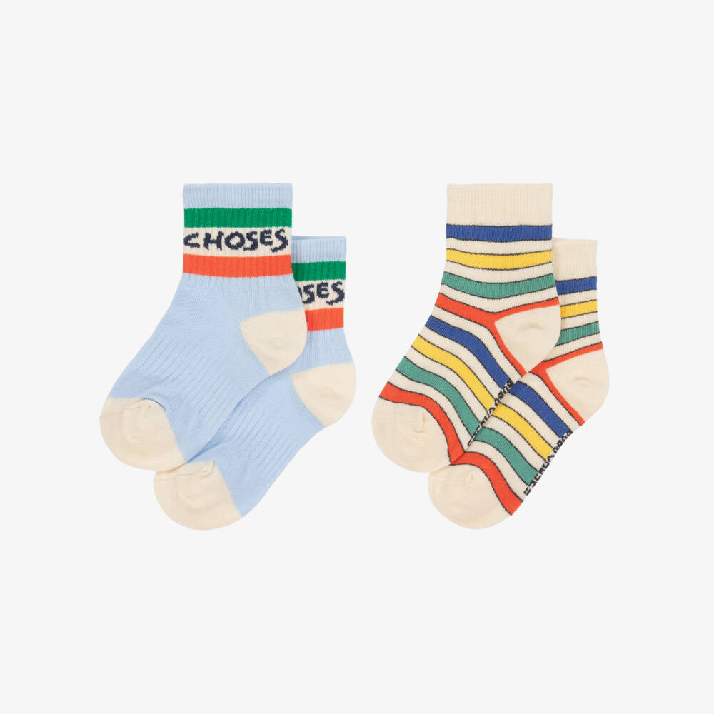 Bobo Choses - Blue & Ivory Organic Cotton Socks (2 Pack) | Childrensalon