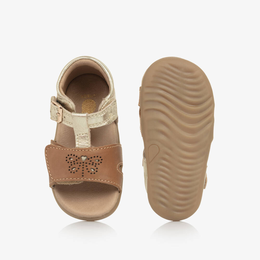 Bobux Step Up - Girls Gold & Brown Leather First Walker Sandals ...