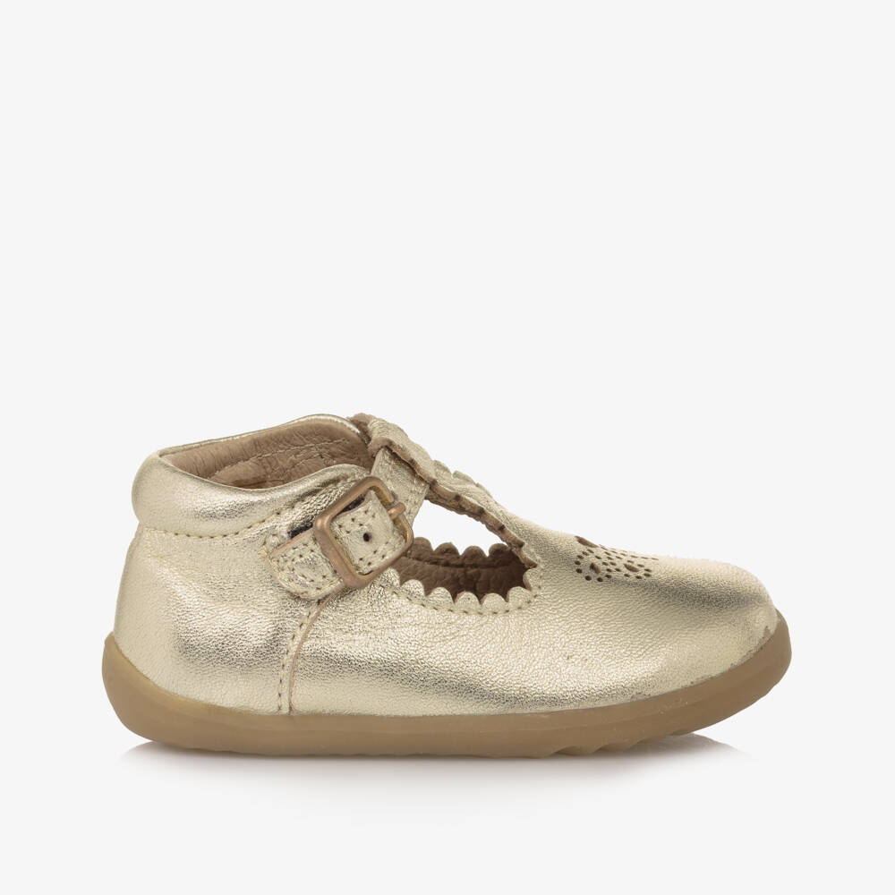 Bobux Step Up - Girls Metallic Gold Leather First Walker Shoes ...