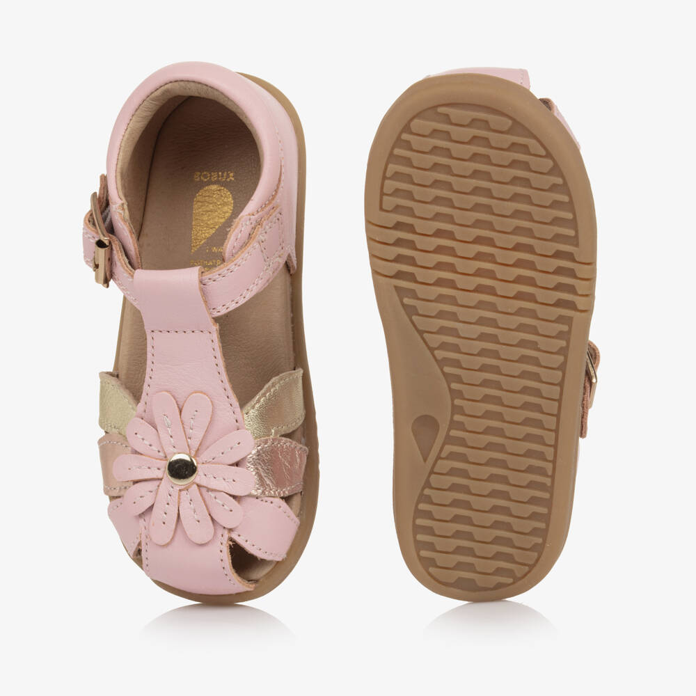 Bobux IWalk - Girls Pink Flower Leather Sandals | Childrensalon
