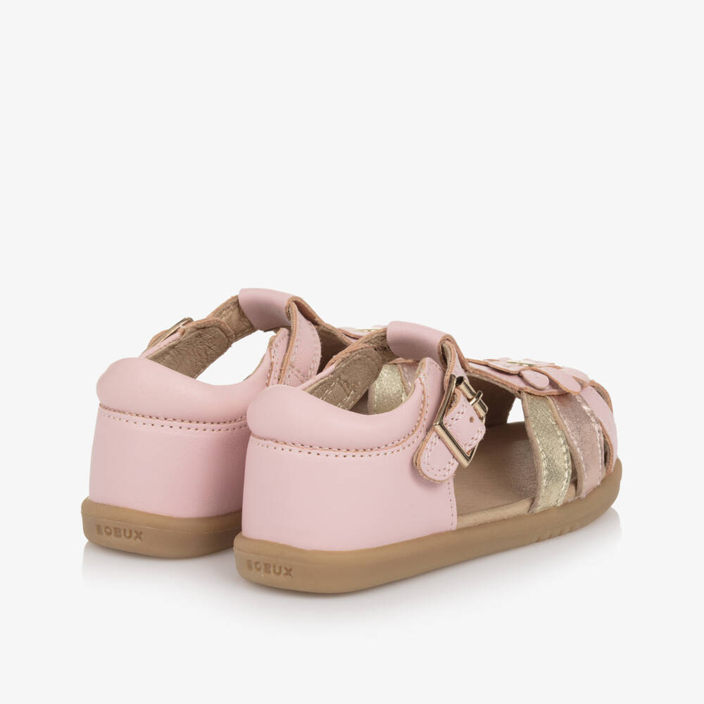 Bobux IWalk - Girls Pink Flower Leather Sandals | Childrensalon