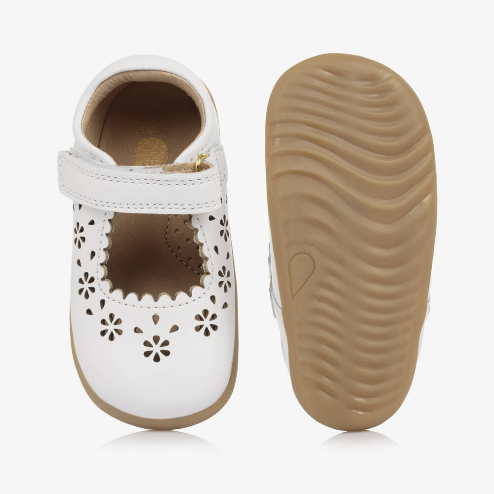 Bobux Step Up - Girls White Leather Scalloped First Walker Shoes ...