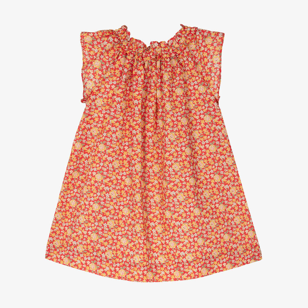 Bonpoint - Baby Girls Red Cotton Liberty Print Dress | Childrensalon