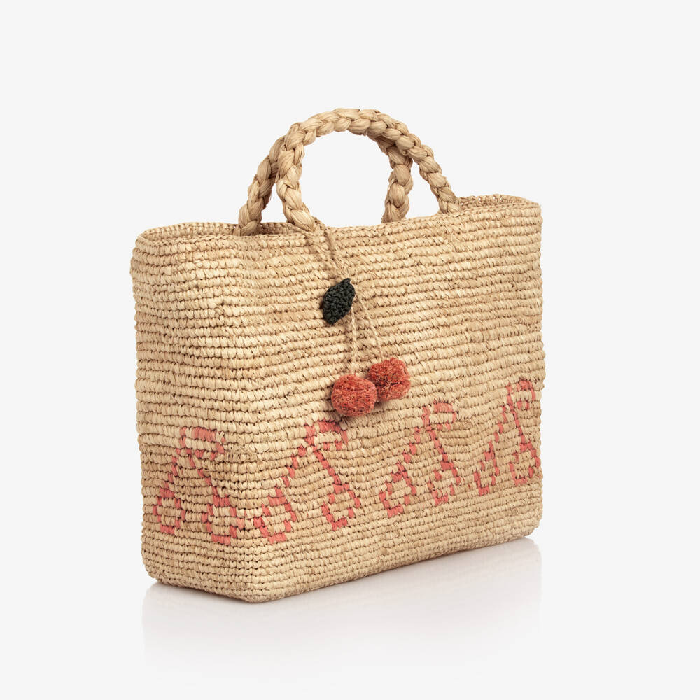 Bonpoint - Girls Beige Raffia Cherry Bag (32cm) | Childrensalon