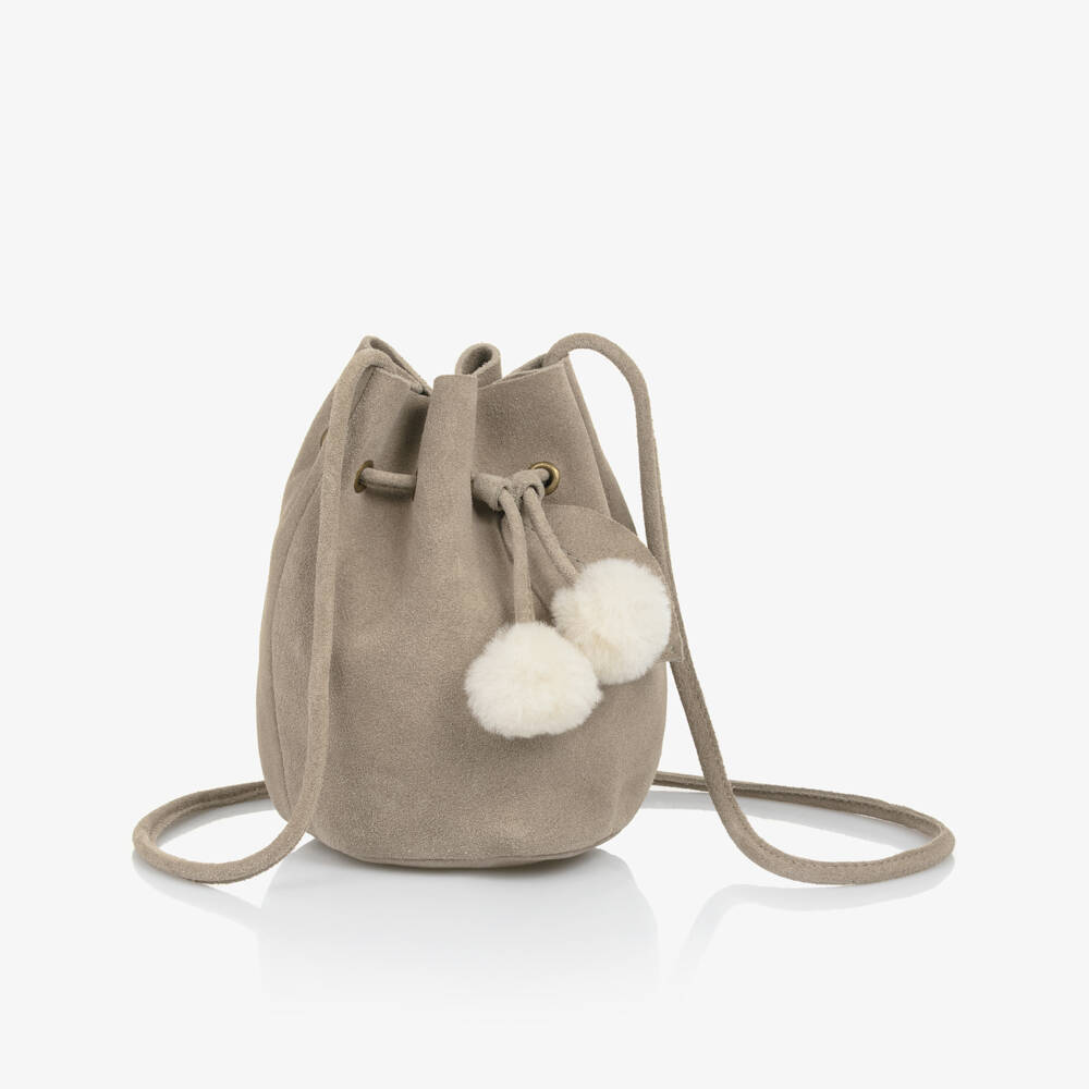 Bonpoint - Girls Beige Suede Drawstring Shoulder Bag (18cm) | Childrensalon