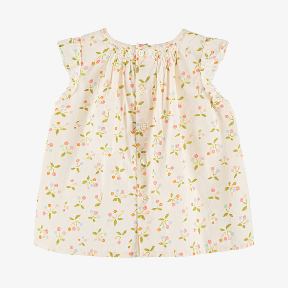 Bonpoint - Girls Ivory Cherry Print Cotton Blouse | Childrensalon
