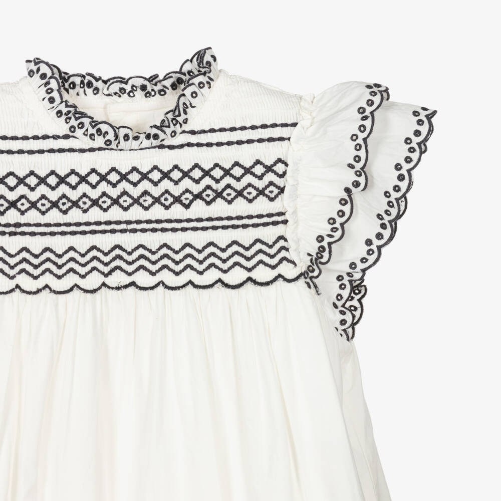 Bonpoint - Girls Ivory Smocked Cotton Dress | Childrensalon