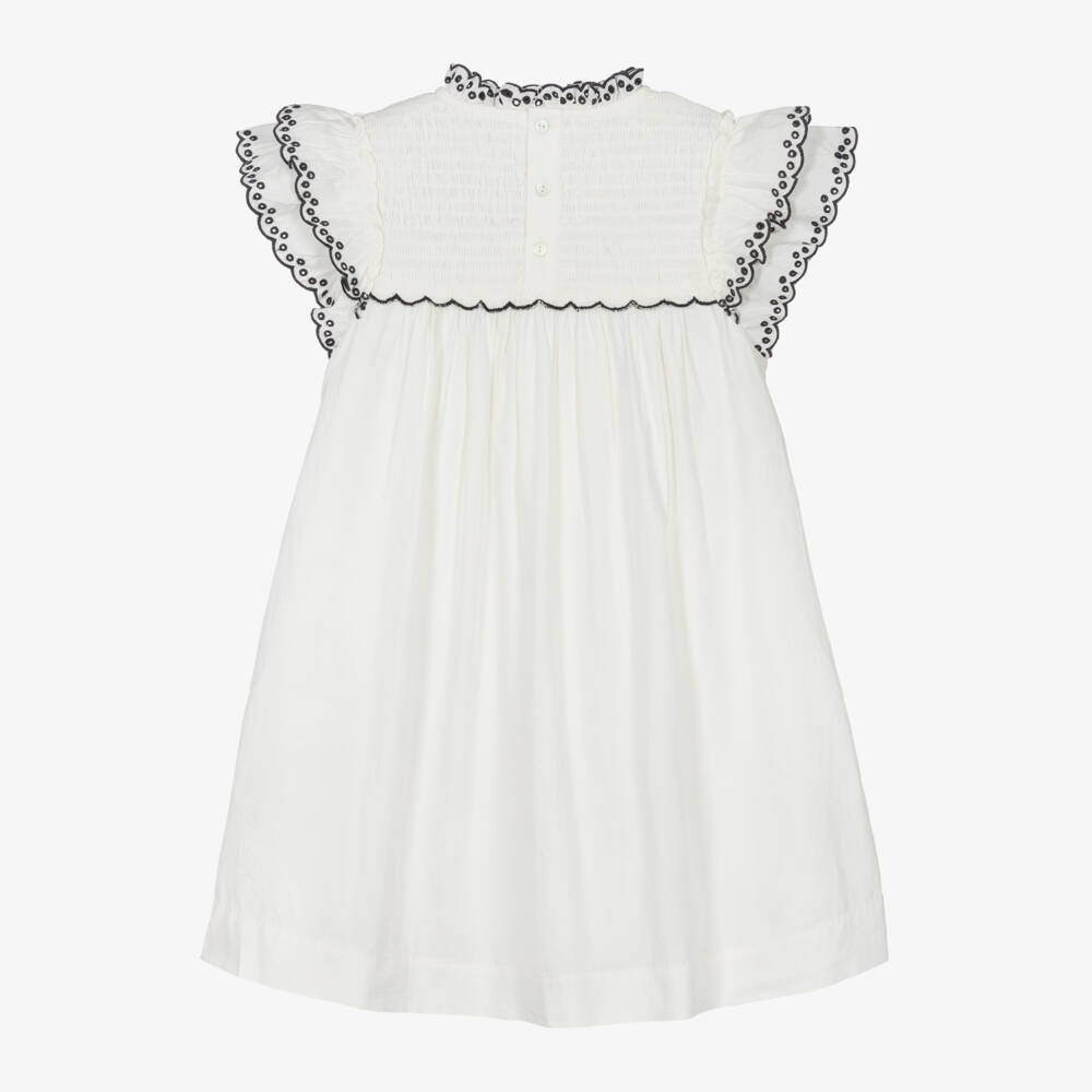 Bonpoint - Girls Ivory Smocked Cotton Dress | Childrensalon