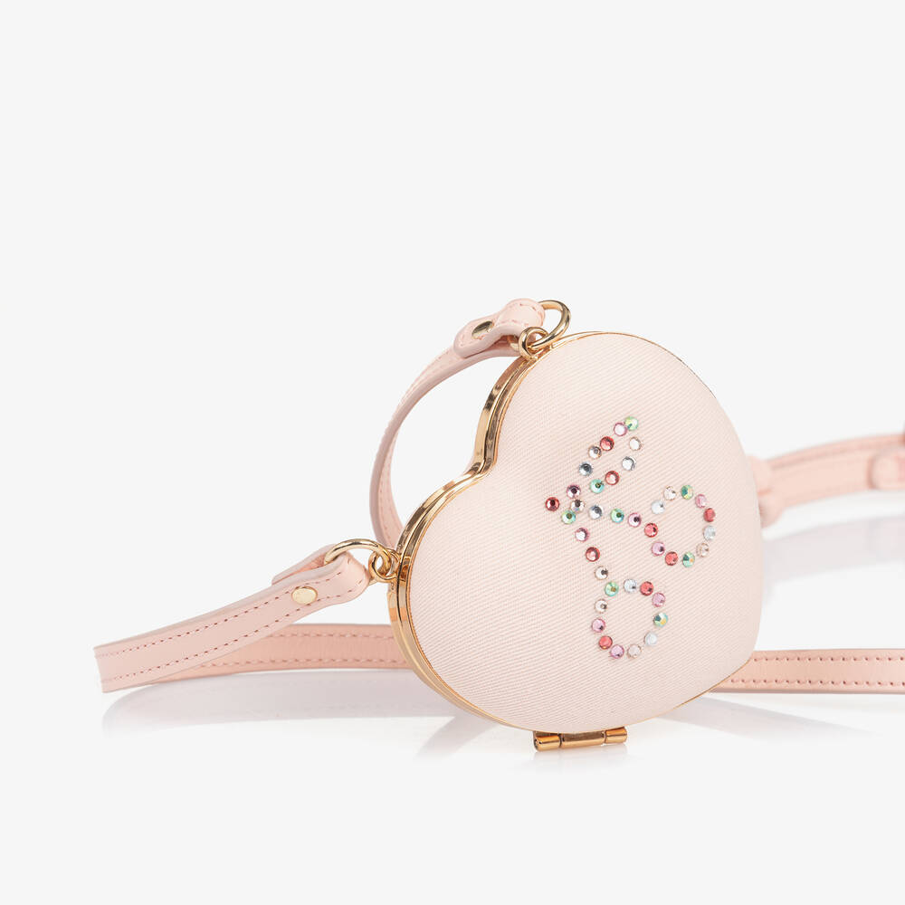 Bonpoint - Girls Pink Heart Shoulder Bag (8cm) | Childrensalon