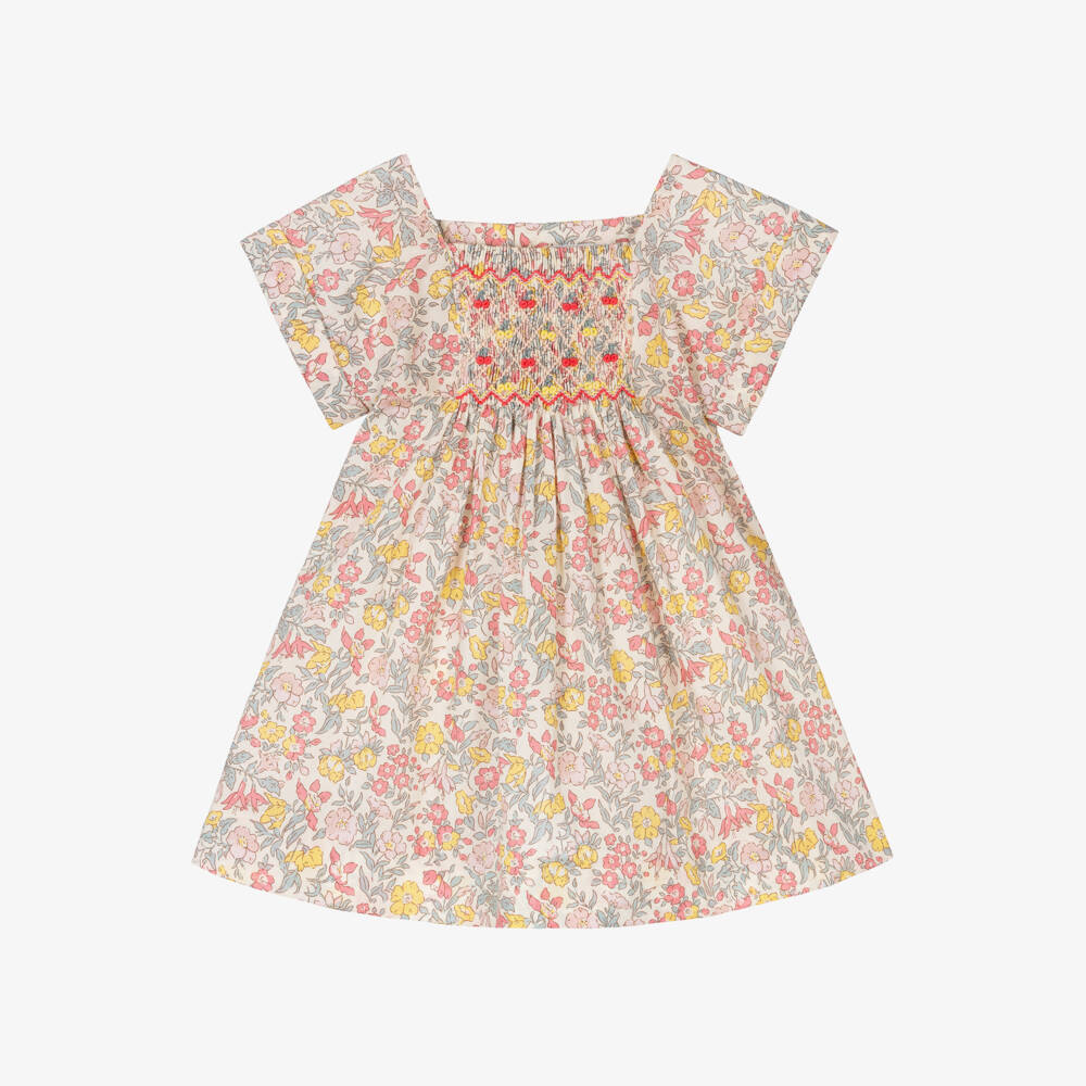 Bonpoint - Girls Pink Liberty Print Smocked Dress | Childrensalon