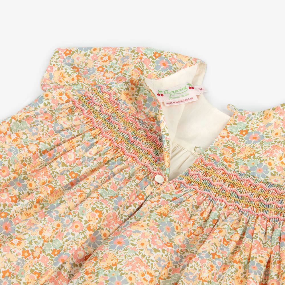 Bonpoint - Girls Pink Liberty Print Smocked Dress | Childrensalon