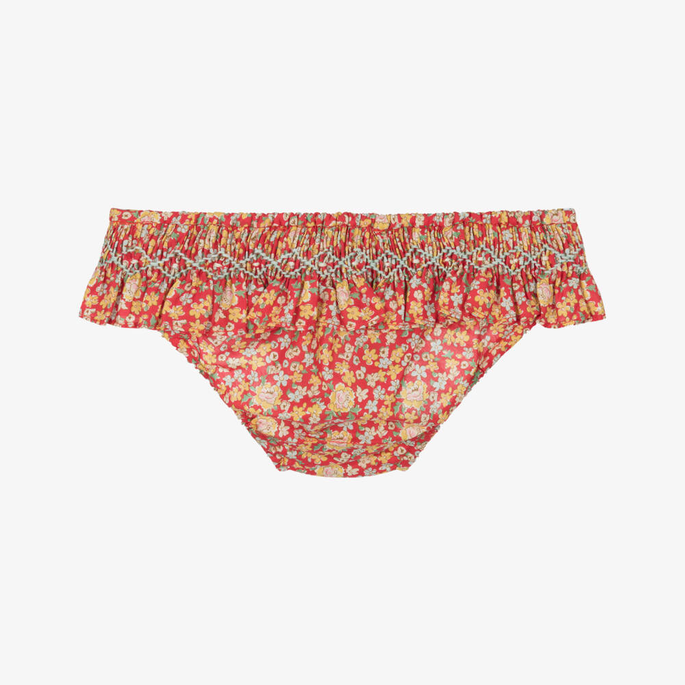 Bonpoint - Girls Red Liberty Print Bikini Bottoms | Childrensalon