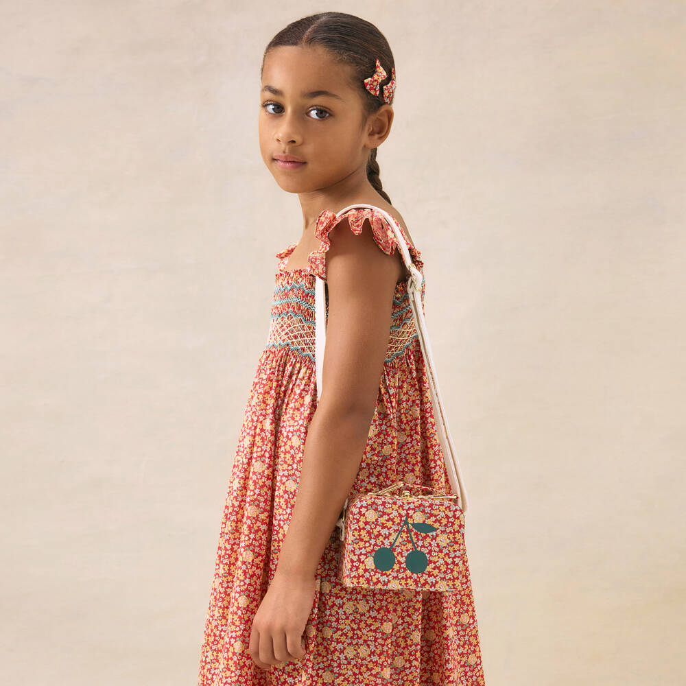 Bonpoint - Girls Red Liberty Print Box Bag (12cm) | Childrensalon