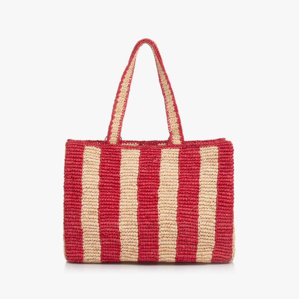 Bonpoint - Girls Red Stripe Raffia Bag (33cm) | Childrensalon