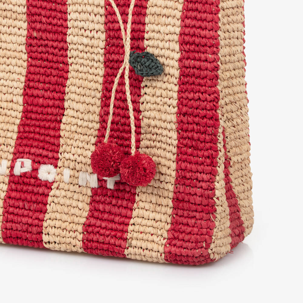 Bonpoint - Girls Red Stripe Raffia Bag (33cm) | Childrensalon