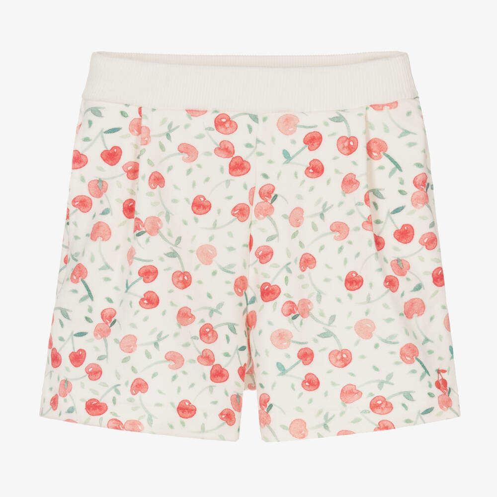Bonpoint - Girls White Cotton Cherry Shorts | Childrensalon