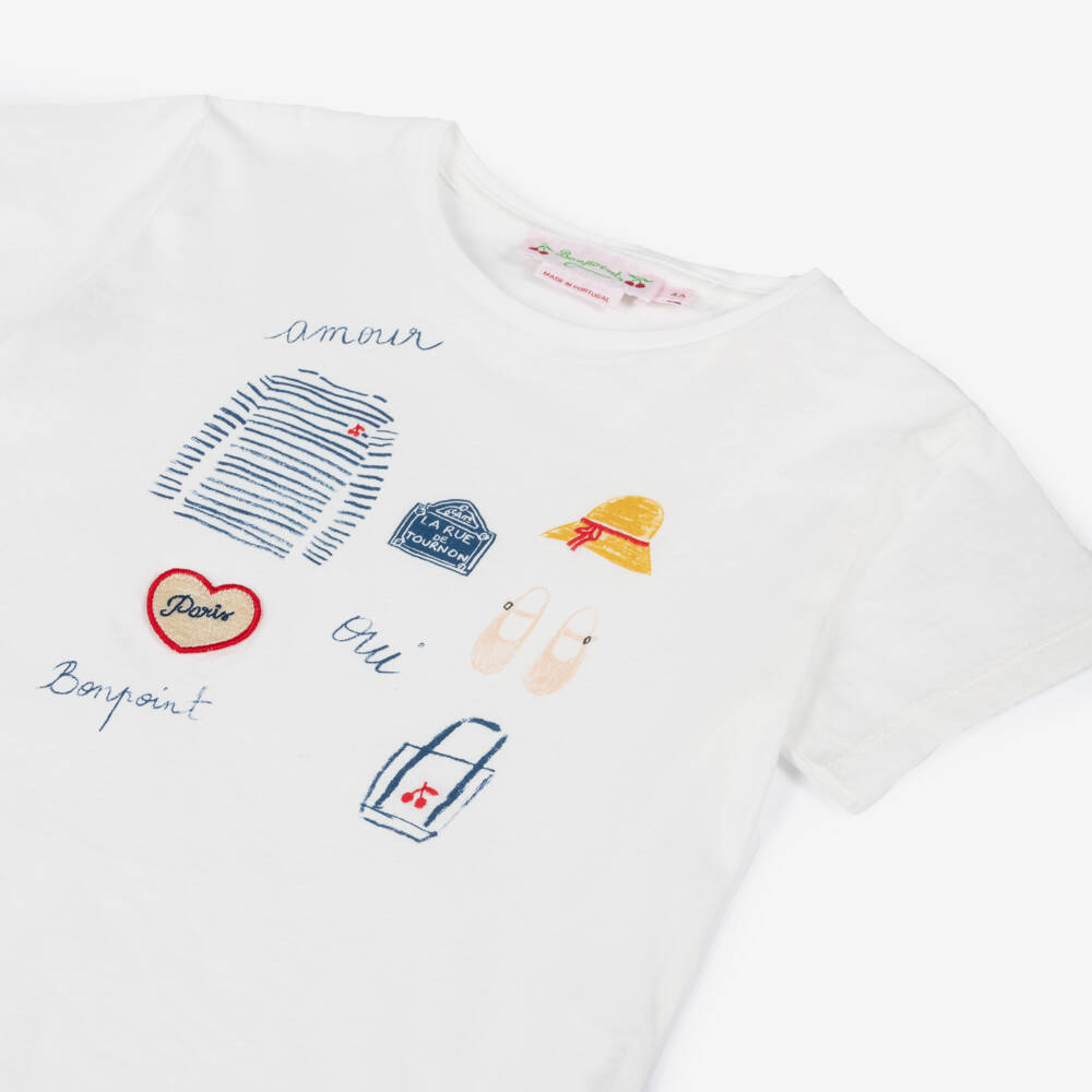 Bonpoint - Girls White Paris T-Shirt | Childrensalon
