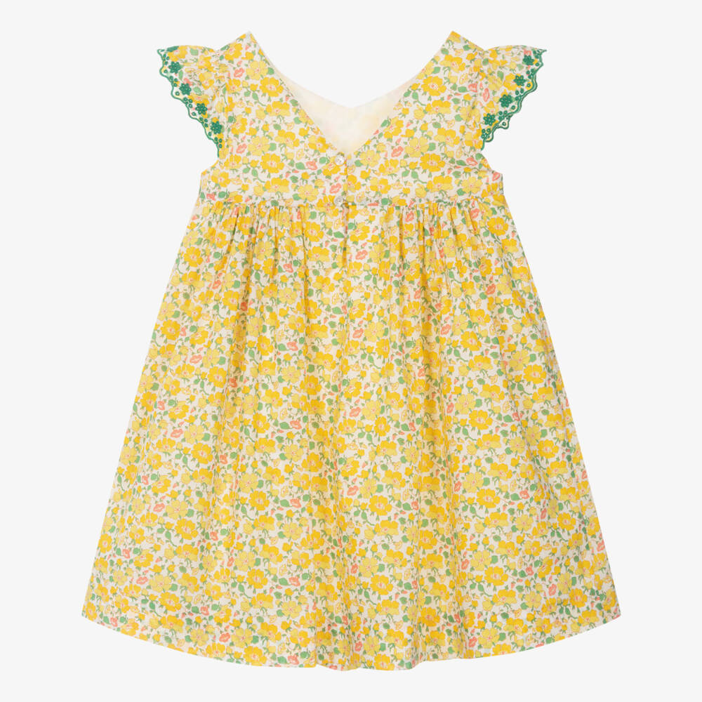 Bonpoint - Girls Yellow Floral Liberty Print Dress | Childrensalon