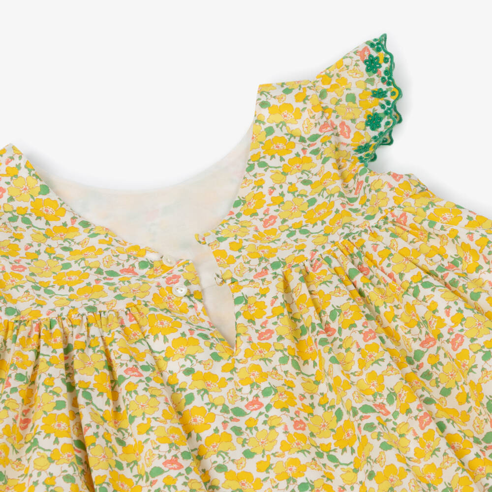 Bonpoint - Girls Yellow Floral Liberty Print Dress | Childrensalon