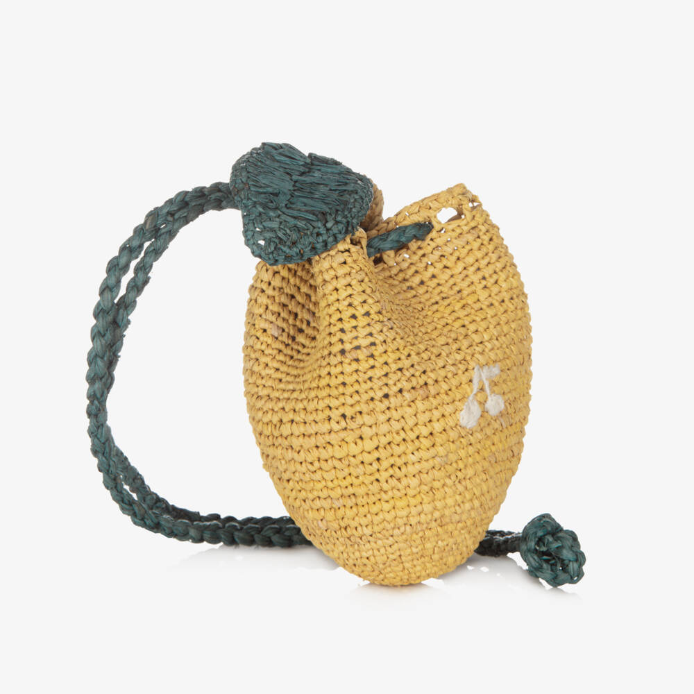 Bonpoint - Girls Yellow Lemon Raffia Bag (18cm) | Childrensalon