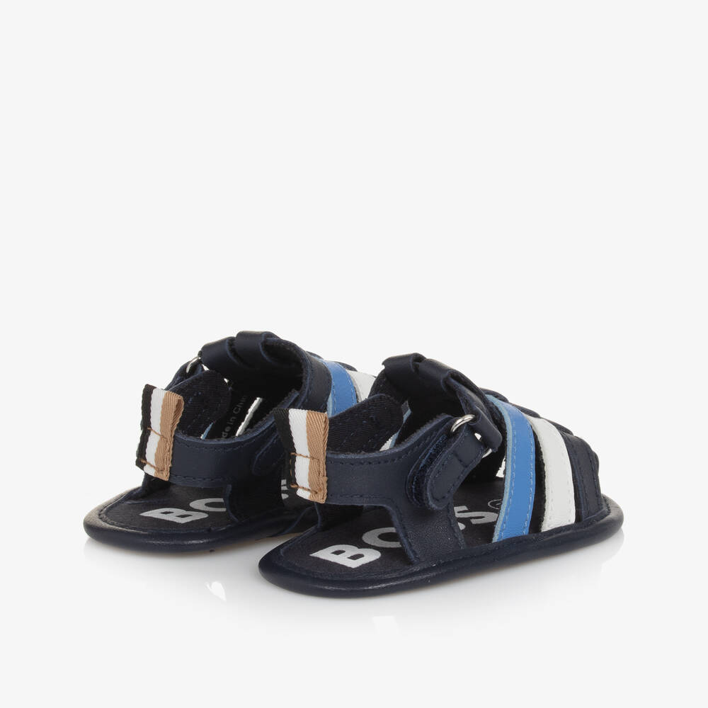 BOSS - Baby Boys Blue Leather Pre-Walkers | Childrensalon