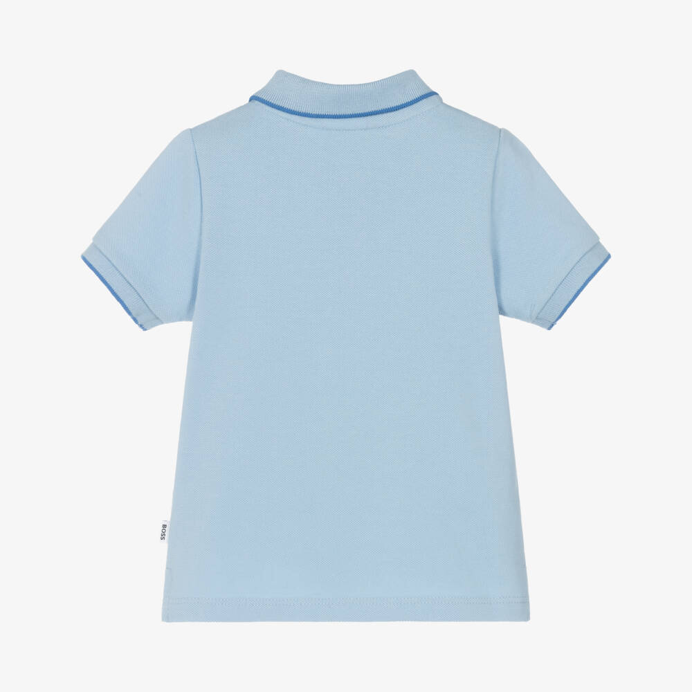 BOSS - Baby Boys Light Blue Cotton Piqué Polo Shirt | Childrensalon