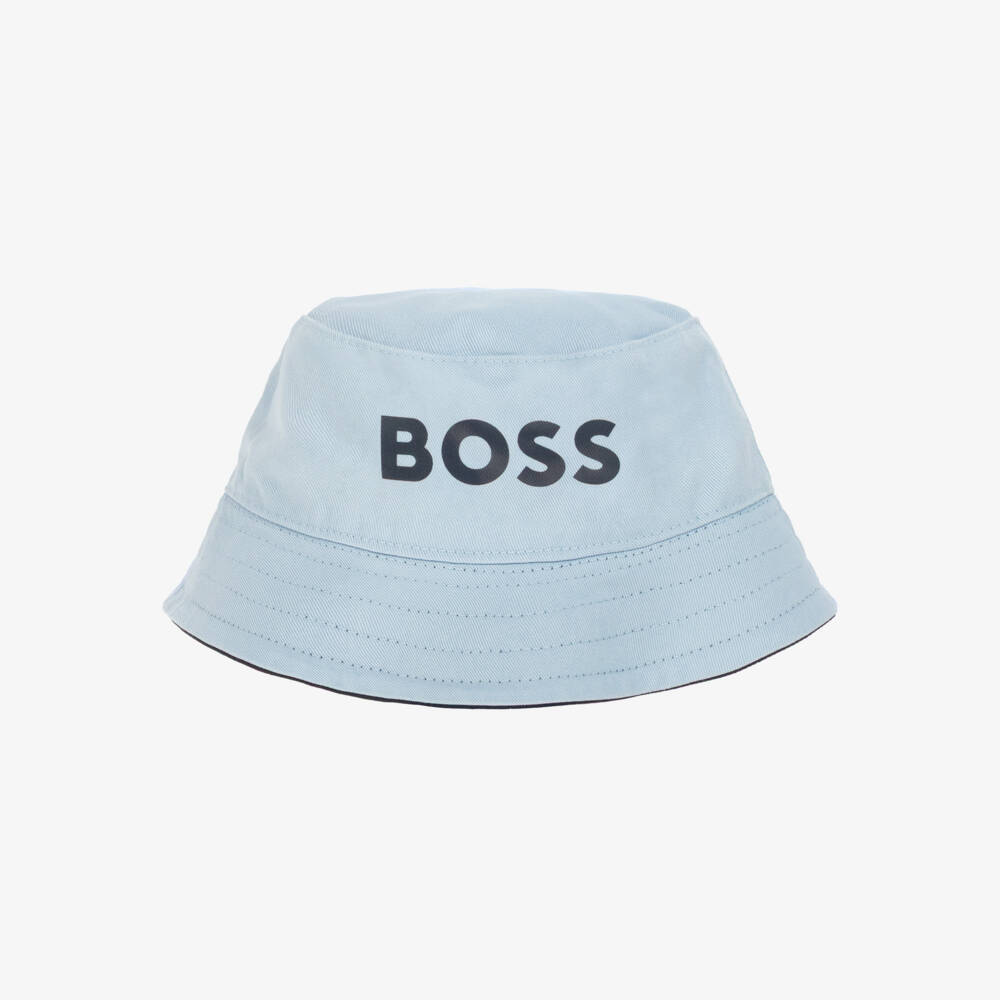 BOSS - Baby Boys White & Blue Reversible Bucket Hat | Childrensalon