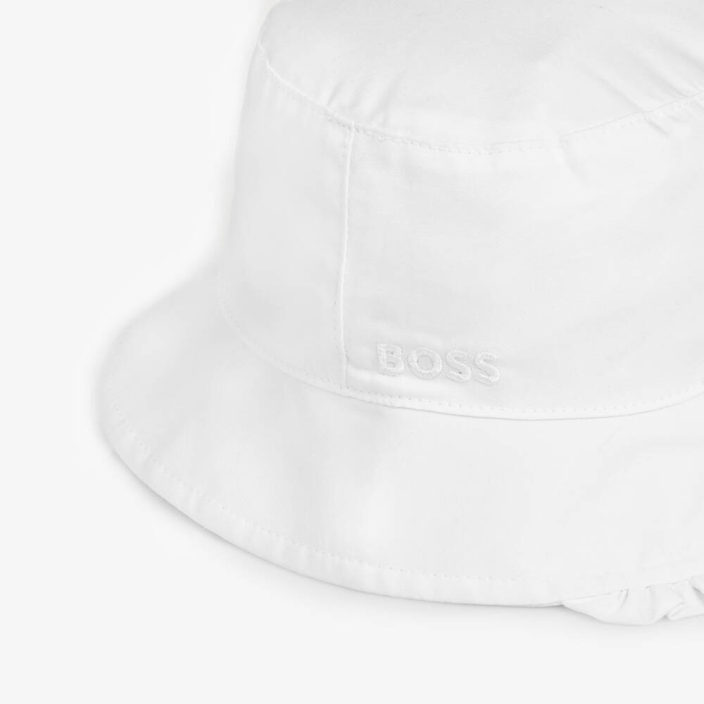 BOSS - Baby Girls White Cotton Bucket Hat | Childrensalon