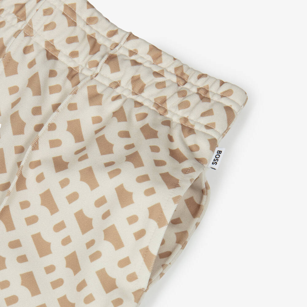 BOSS - Boys Beige & Ivory Double B Shorts | Childrensalon