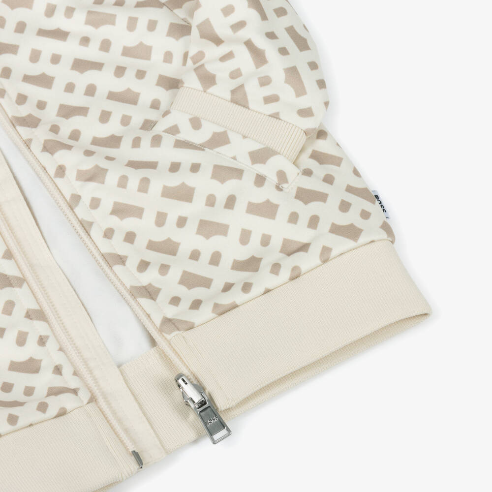 BOSS - Boys Beige Monogram Tracksuit | Childrensalon
