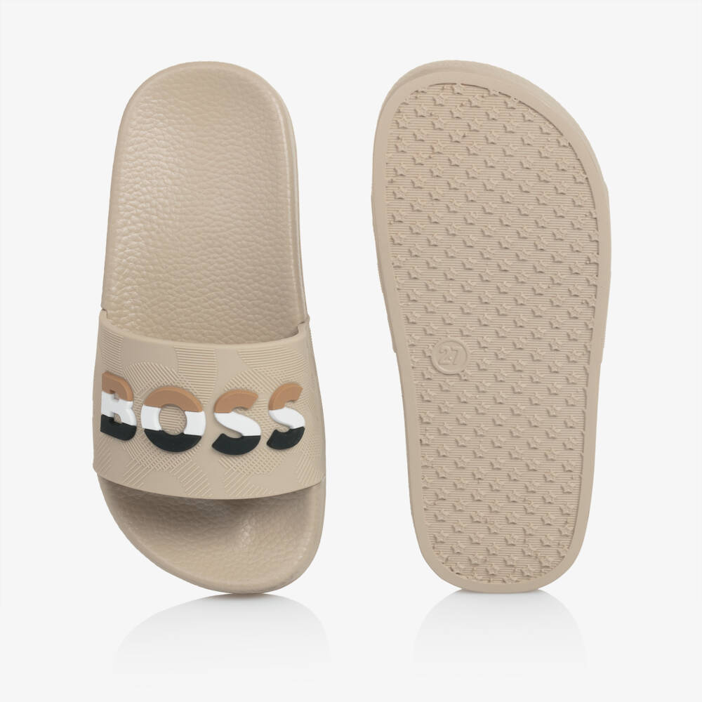 BOSS - Boys Beige Sliders | Childrensalon