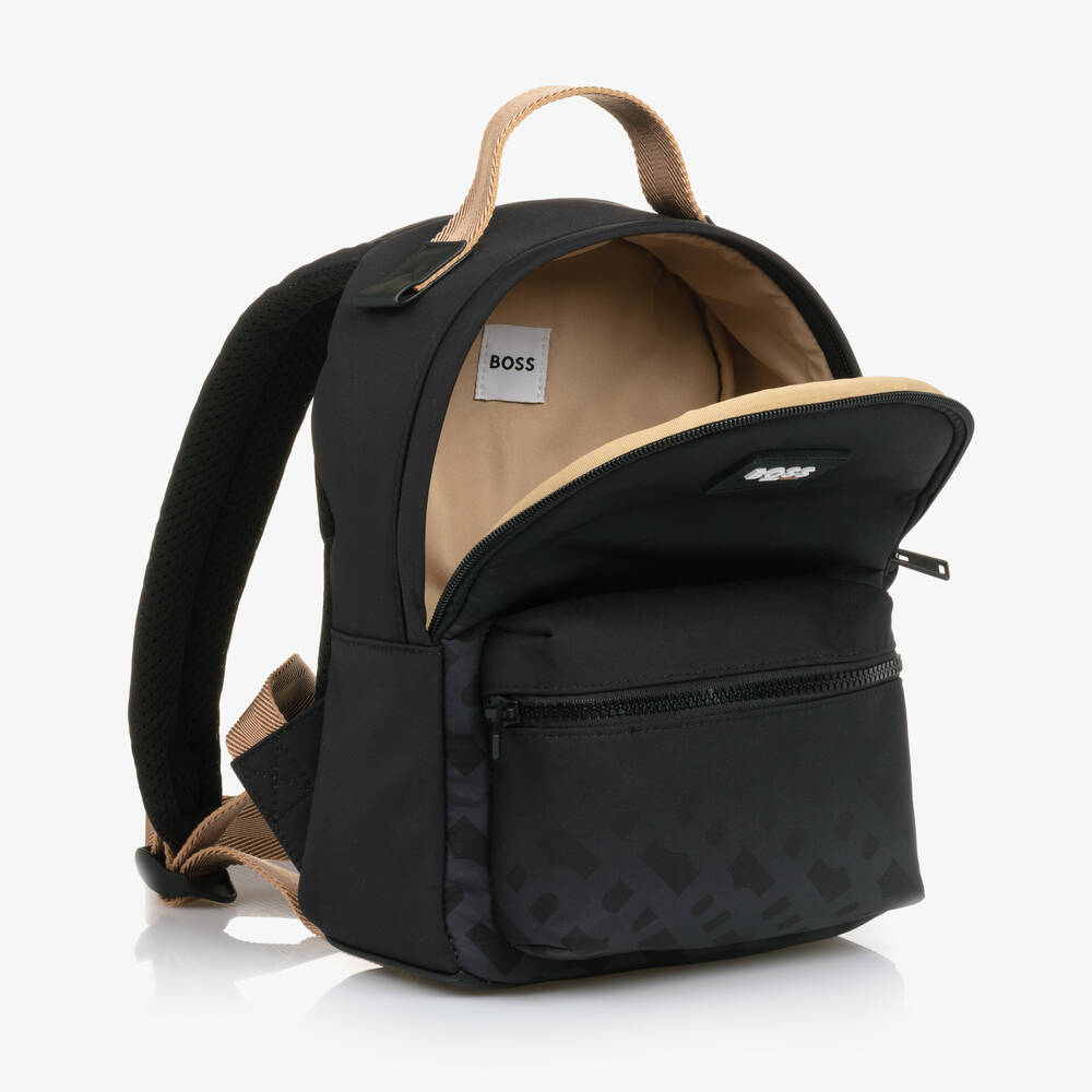 BOSS - Boys Black Monogram Backpack (27cm) | Childrensalon