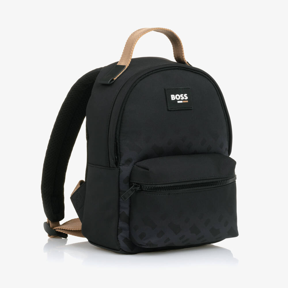 BOSS - Boys Black Monogram Backpack (27cm) | Childrensalon