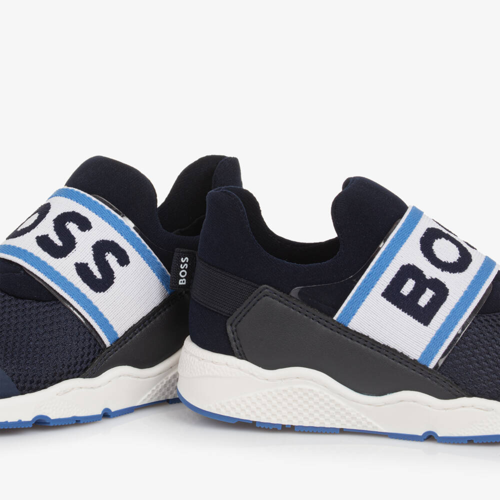 BOSS - Boys Navy Blue Mesh Trainers | Childrensalon