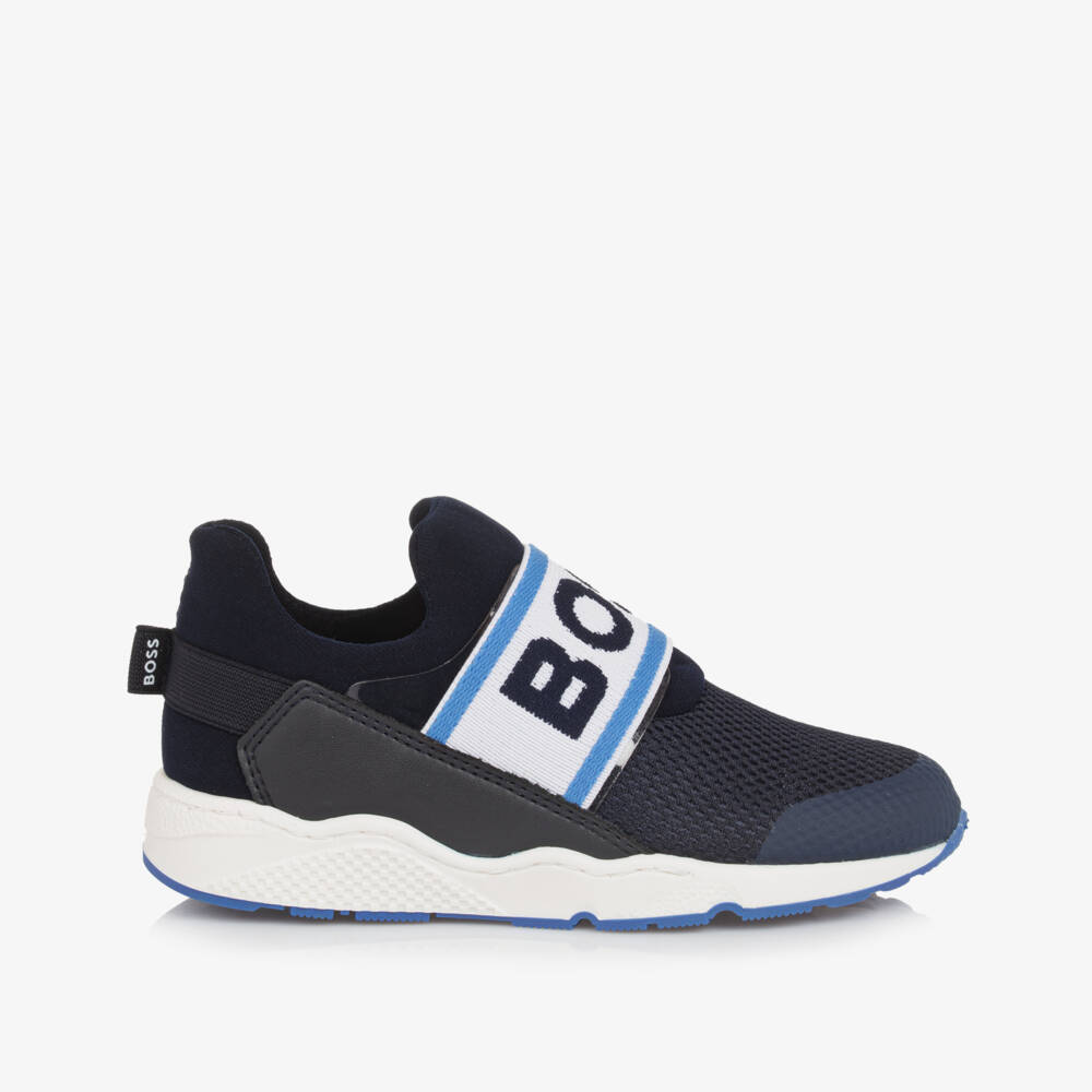 BOSS - Boys Navy Blue Mesh Trainers | Childrensalon