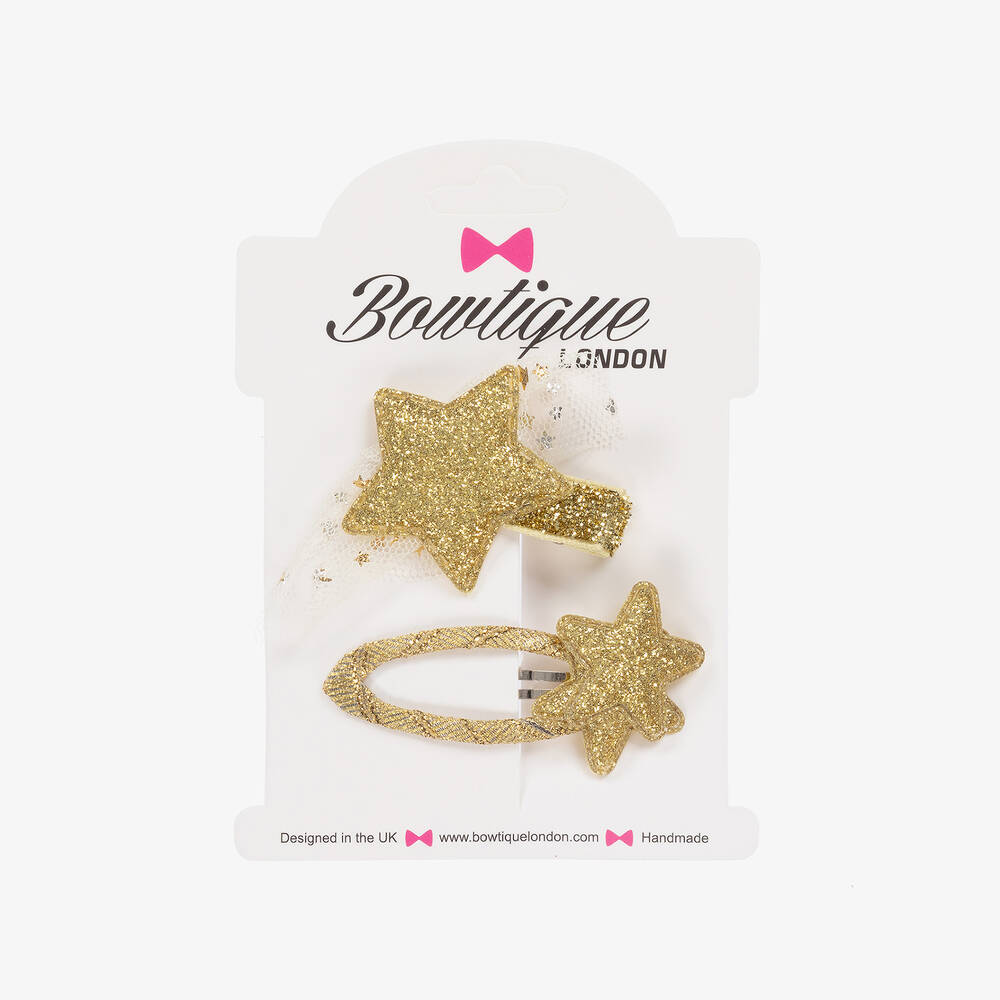 Bowtique London - Girls Gold Star Hair Clips (2 Pack) | Childrensalon
