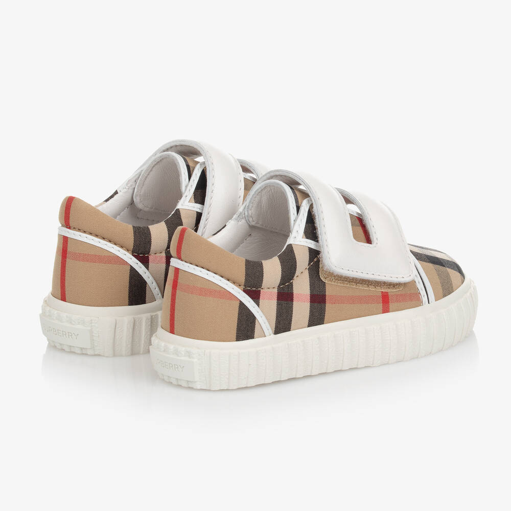 Burberry - Baby Beige Check Trainers | Childrensalon