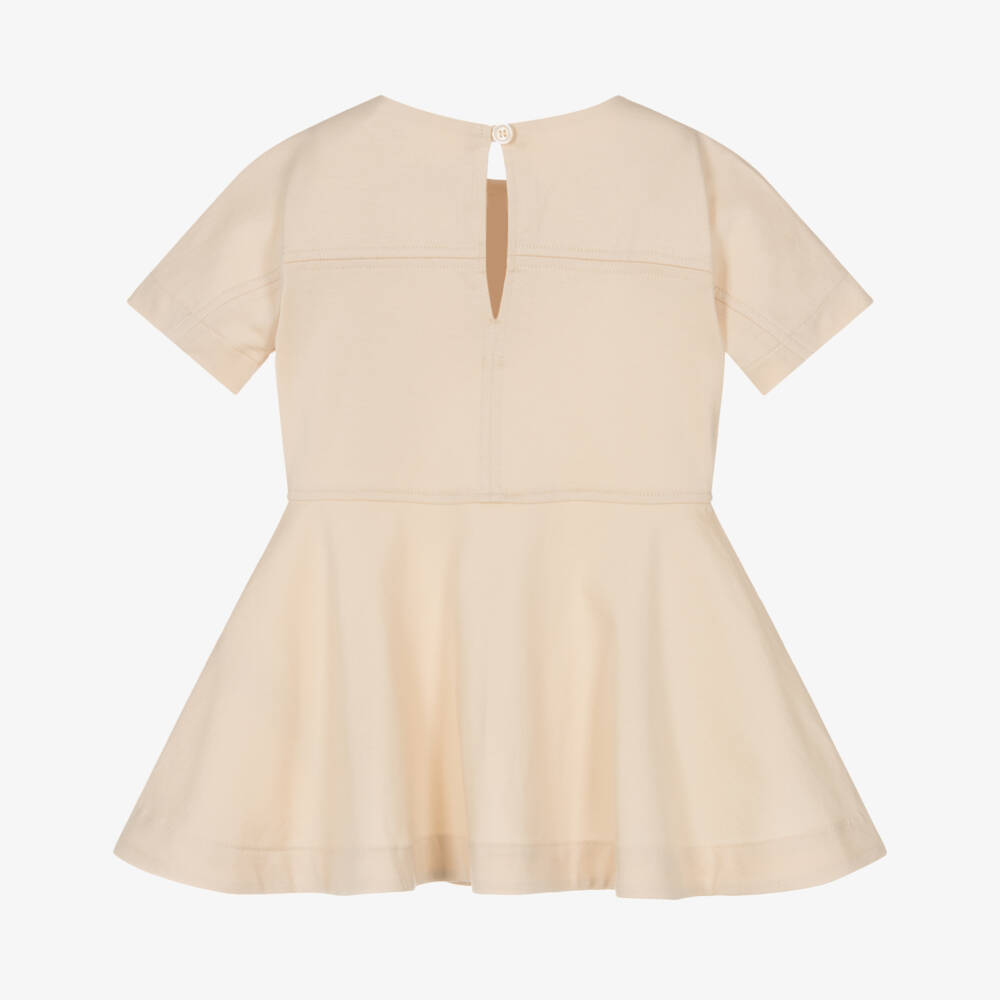 Burberry - Baby Girls Pale Beige Cotton Jersey Dress | Childrensalon