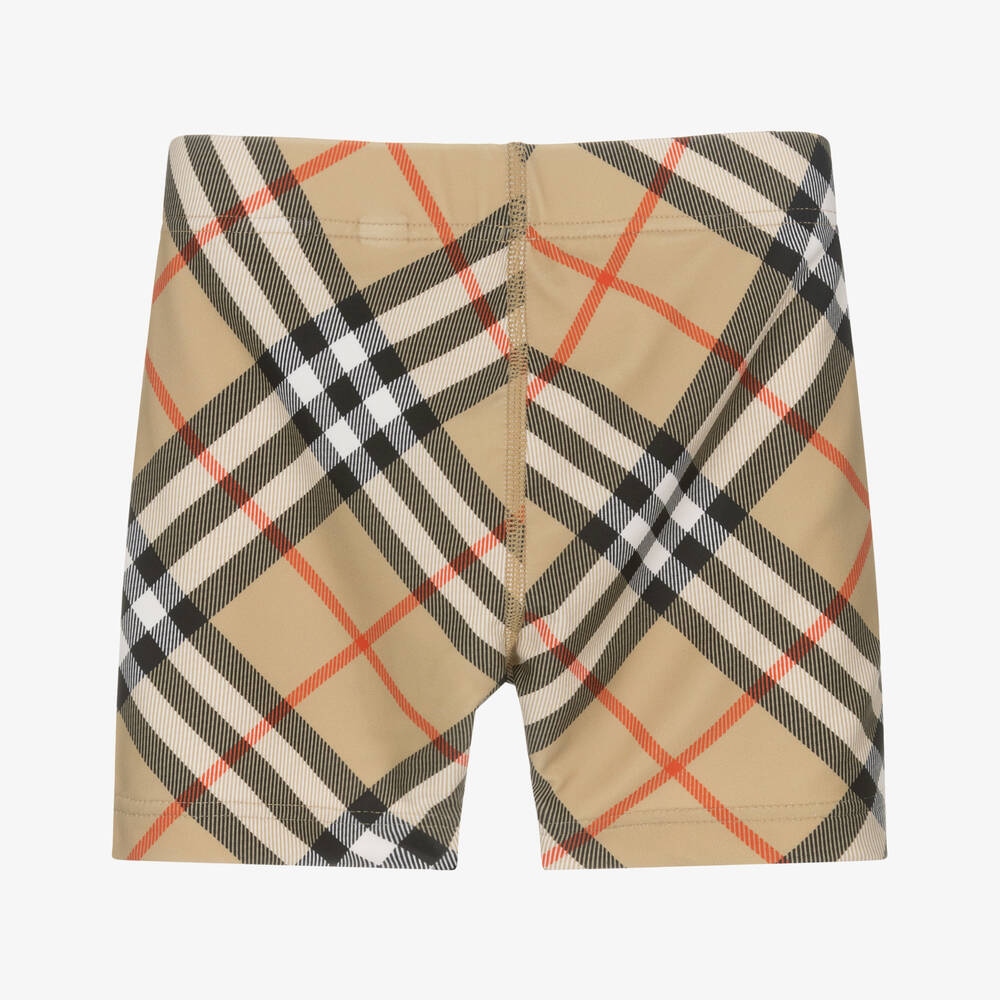 Burberry - Boys Beige Check Swim Shorts | Childrensalon