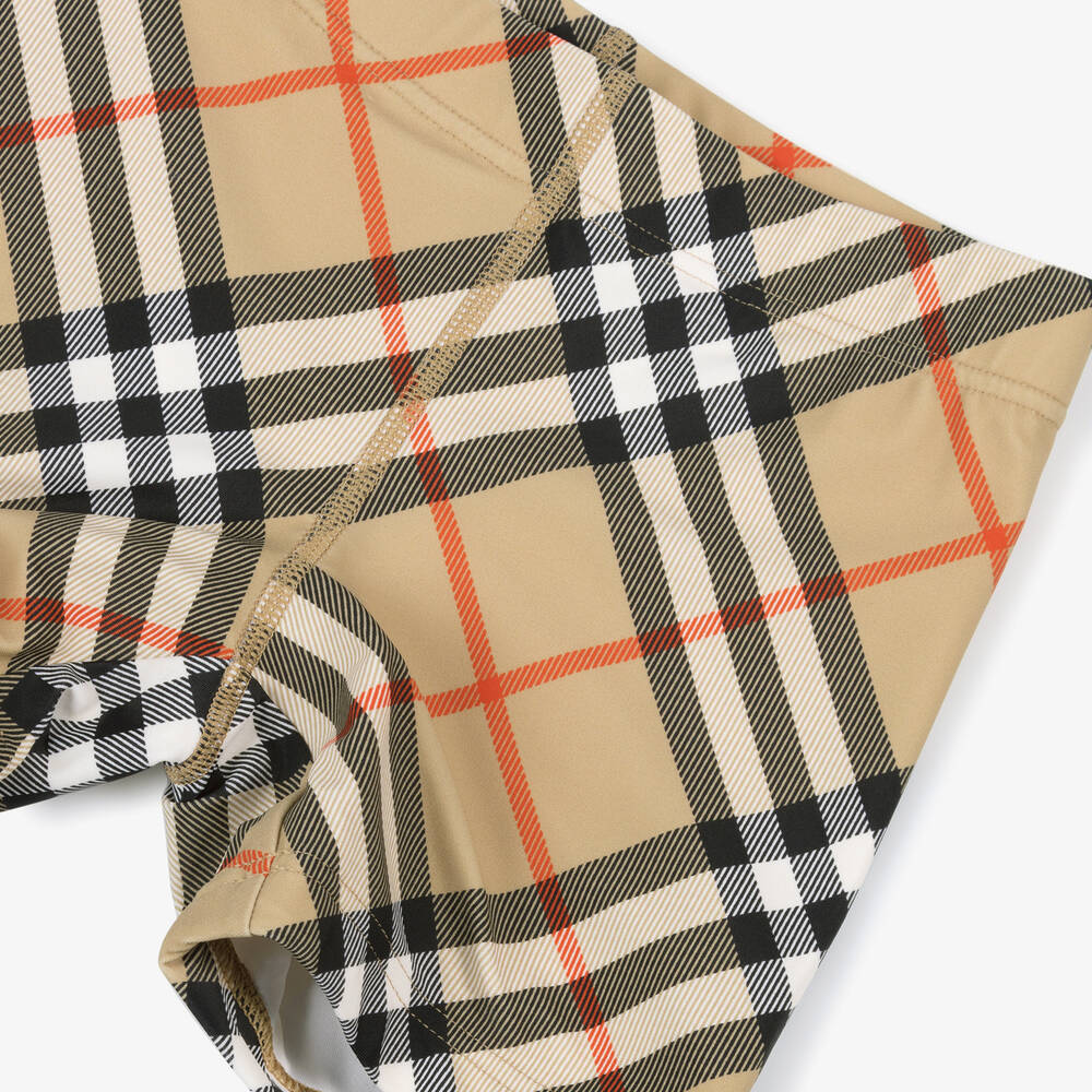 Burberry - Boys Beige Check Swim Shorts | Childrensalon