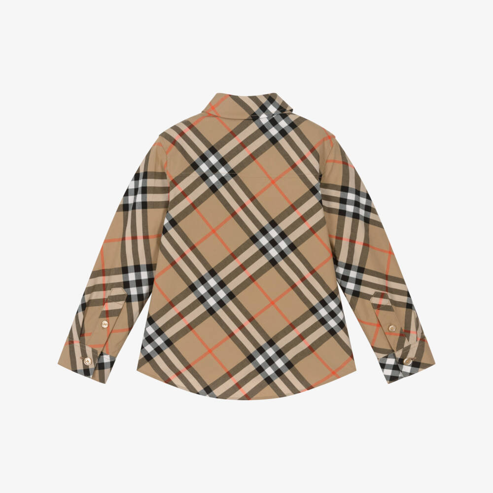 Burberry - Boys Beige Cotton Burberry Check Long-Sleeved Shirt | Childrensalon