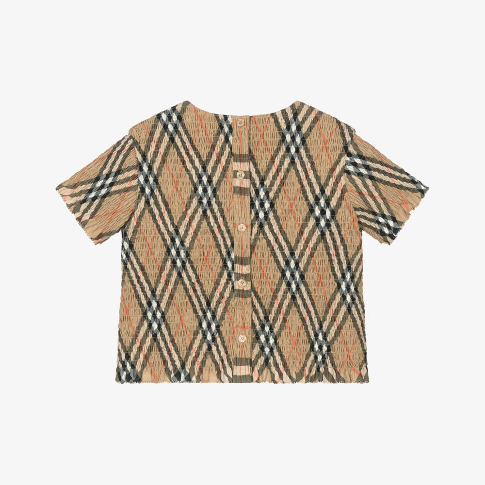 Burberry - Girls Beige Check Cotton Blouse | Childrensalon