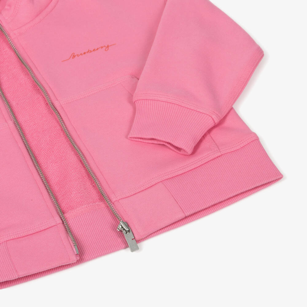 Burberry - Girls Pink Organic Cotton Zip-Up Top | Childrensalon